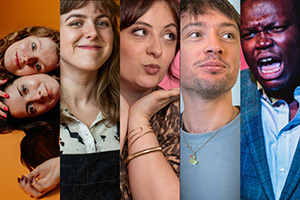 Birmingham Comedy Festival Breaking Talent Award 2025 nominees. Image shows left to right: Amy Spinks, Lauren Soley, BAB, Abbie Edwards, Abbie Hale, Harry Jenkins, Ryan S Lewis